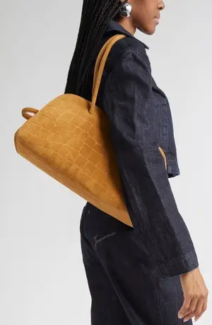 Jacquemus Le Turismo Croc Embossed Suede Bowling Bag - Camel