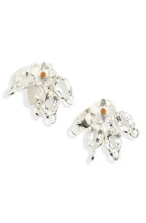 SHANA CAVE Flower & Leaf Cluster Earrings - Clear Quartz And Citrine