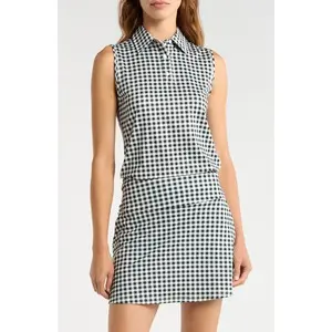 RHONE Court Gingham Sleeveless Polo - Black Gingham