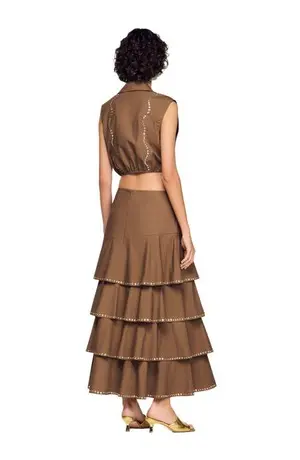 Sandro Rhinestone Embellished Cropped Shirt - Brown