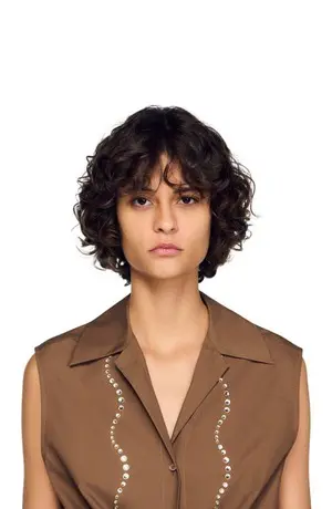 Sandro Rhinestone Embellished Cropped Shirt - Brown