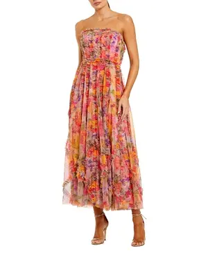 Mac Duggal Mesh Micro Ruffle Strapless Gown - Multi