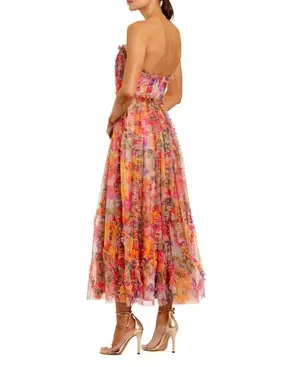 Mac Duggal Mesh Micro Ruffle Strapless Gown - Multi