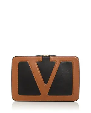 Valentino Garavani Vlogo Leather Document Case - Nero/spice