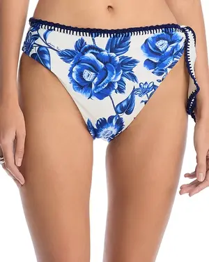 Farm Rio Floral Cascade Whipstitched Bikini Bottom - Off-white