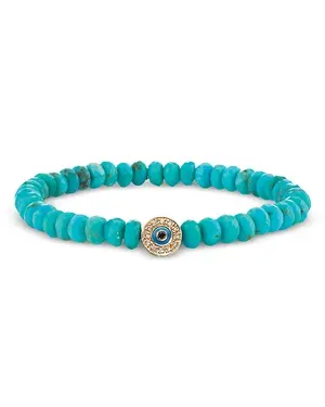 SYDNEY EVAN 14k Yellow Gold Turquoise & Diamond Evil Eye Bracelet - Blue