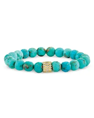 SYDNEY EVAN 14k Yellow Gold Turquoise & Diamond Beaded Bracelet - Blue/gold