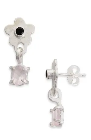SHANA CAVE Flower Drop Earrings - Smoky Quartz And Rose Quartz