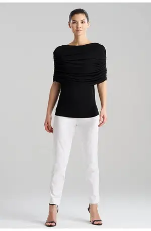 Natori Matte Jersey Rouched Shoulder Top - Black