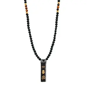 KARMA AND LUCK Onyx And Tiger's Eye Beaded Necklace With Symbols - Black