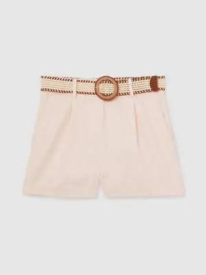 REISS Beau Linen Belted Shorts - Pink