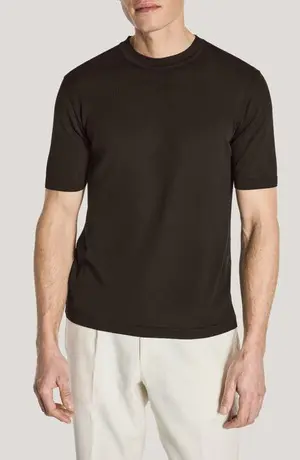 JACK VICTOR Wellington Cotton & Silk Crewneck T-shirt - Espresso