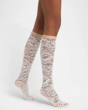 Valentino Garavani Rebrode Lace Knee-High Socks - Nude