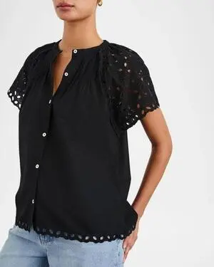 Rails Cerise Eyelet Blouse - Black