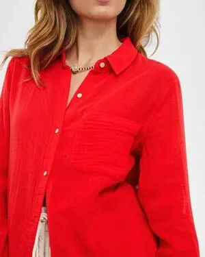 Rails Ellis Gauze Button-front Shirt - Cherry