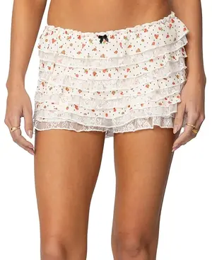 Women's White Ruffle Shorts