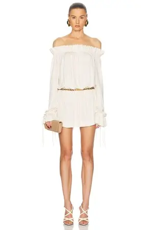 Saint Laurent Off The Shoulder Mini Dress - Craie
