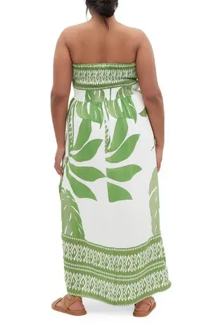 City Chic Peta Border Print Strapless Maxi Dress