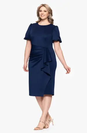 XSCAPE EVENINGS Ruffle Scuba-knit Cocktail Dress
