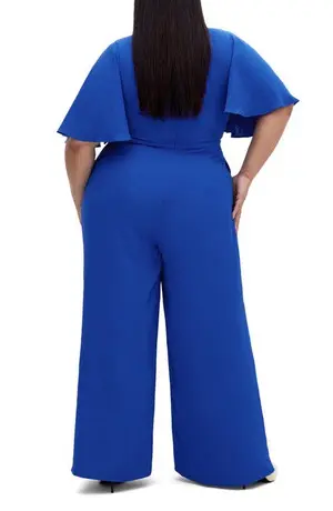 City Chic Braelynn Flutter Sleeve Jumpsuit - Cerulean