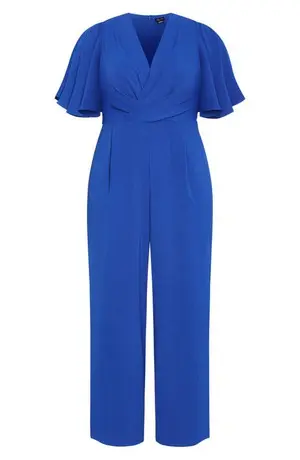 City Chic Braelynn Flutter Sleeve Jumpsuit - Cerulean
