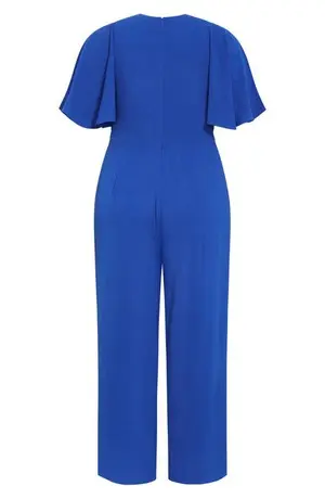 City Chic Braelynn Flutter Sleeve Jumpsuit - Cerulean