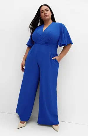 City Chic Braelynn Flutter Sleeve Jumpsuit - Cerulean
