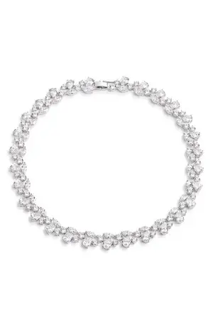 Nordstrom Cubic Zirconia Cluster Collar Necklace - Clear- Silver