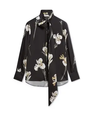 Ted Baker London Zakiier Printed Scarf Detail Long Sleeved Blouse