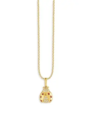 SYDNEY EVAN 14k Yellow Ruby & Diamond Ladybug Pendant Necklace - Gold