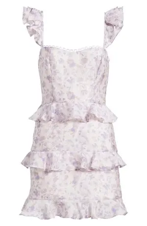 Lulus Bianca Ruffle Strap Floral Jacquard Minidress