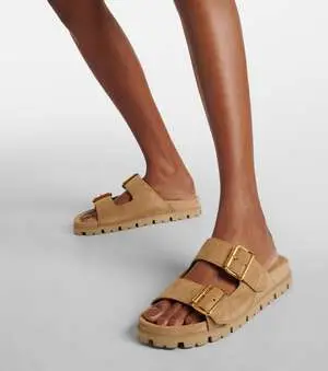 Prada Logo Suede Sandals