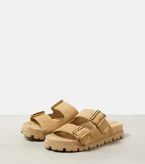 Prada Logo Suede Sandals