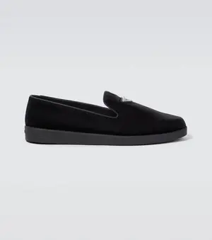 Prada Logo Velvet Loafers