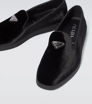 Prada Logo Velvet Loafers
