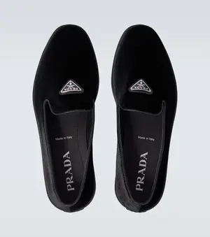 Prada Logo Velvet Loafers