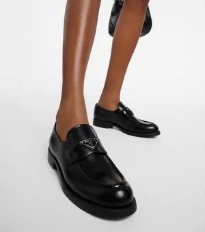 Prada Logo Leather Loafers - Black