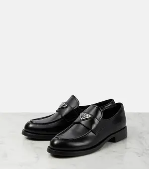 Prada Logo Leather Loafers - Black