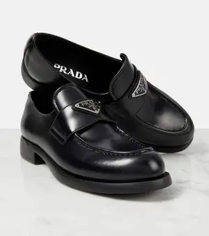 Prada Logo Leather Loafers - Black