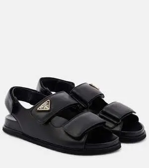 Prada Logo Leather Sandals - Black