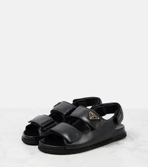 Prada Logo Leather Sandals - Black