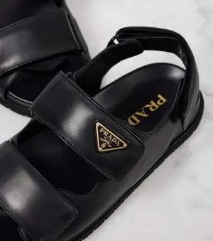 Prada Logo Leather Sandals - Black
