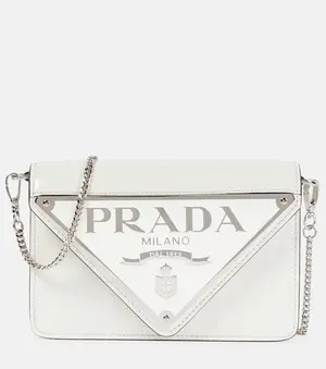 Prada Triangle Mini Leather Crossbody Bag - White