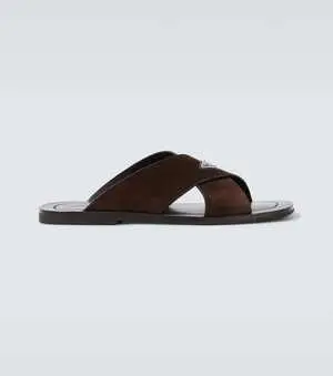 Prada Logo Suede And Leather Sandals