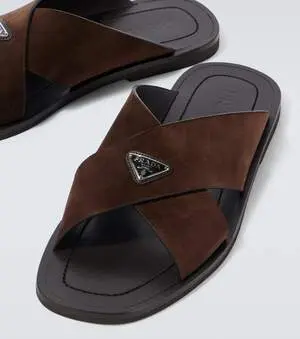 Prada Logo Suede And Leather Sandals