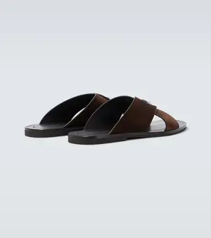Prada Logo Suede And Leather Sandals