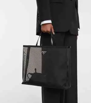 Prada Large Leather-trimmed Mesh Tote