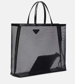 Prada Large Leather-trimmed Mesh Tote