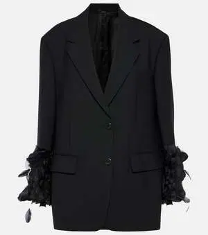 Prada Feather-trimmed Wool Blazer