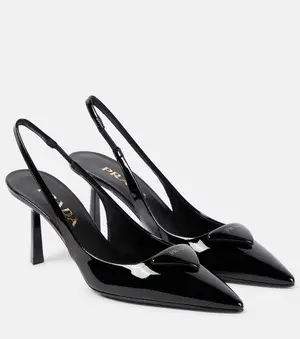 Prada Logo Patent Leather Slingback Pumps